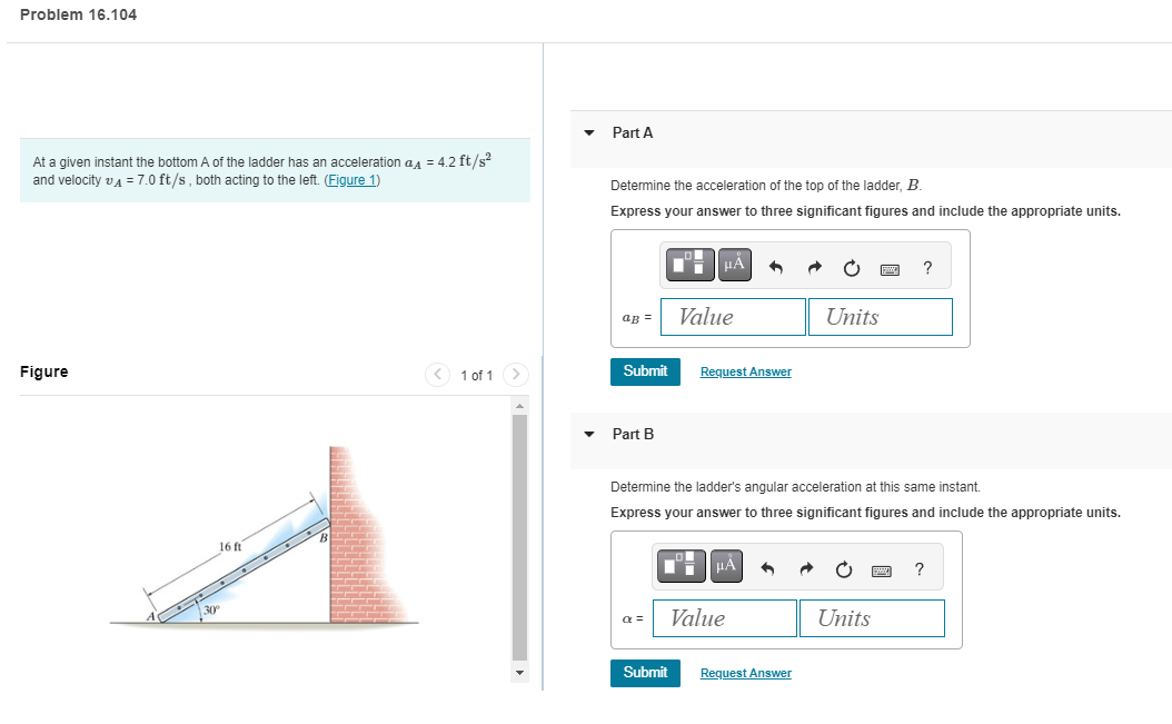 Solved At a given instant the bottom A ﻿of the ladder has an | Chegg.com