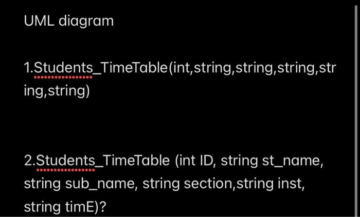 Solved UML diagram 1.Students_TimeTable(int,string, | Chegg.com
