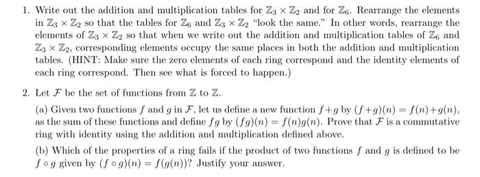 Solved 1. Write out the addition and multiplication tables | Chegg.com