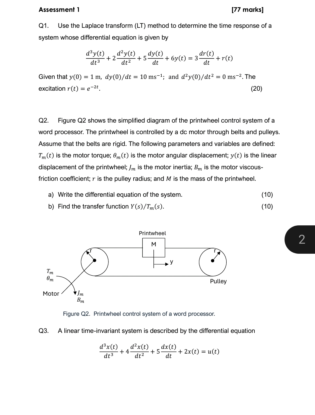 Solved Assessment 1[77 ﻿marks]Q1. ﻿Use the Laplace transform | Chegg.com