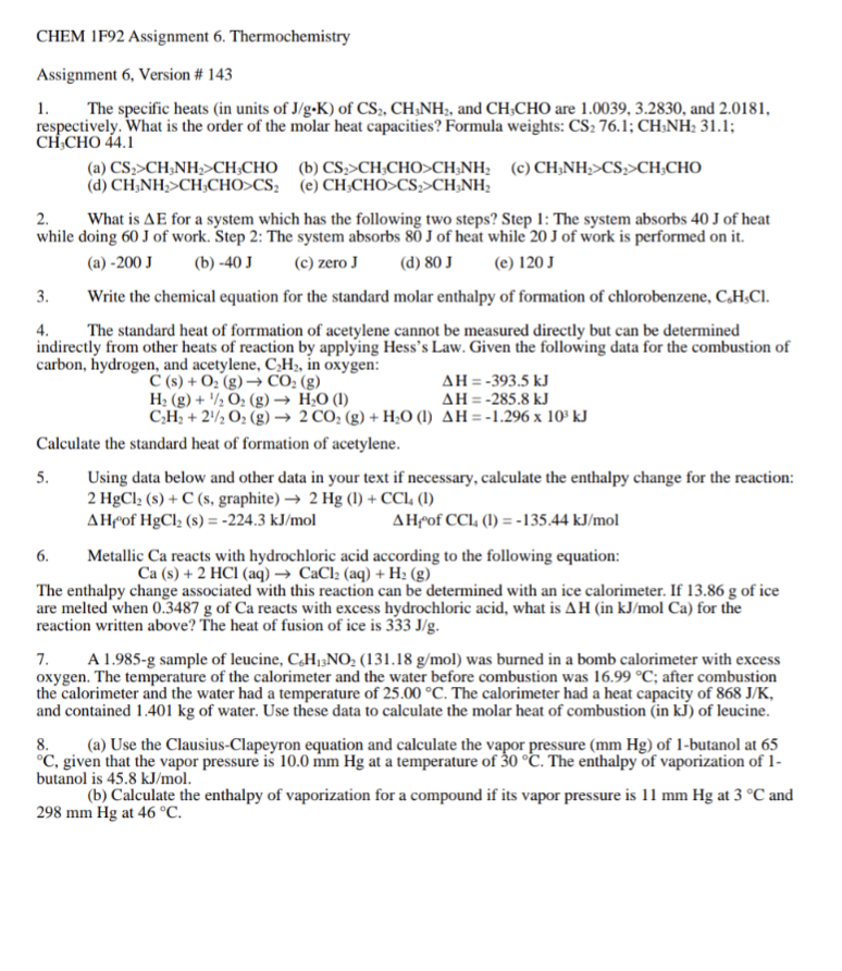 Solved Assignment 6, Version \# 143 1. The specific heats | Chegg.com