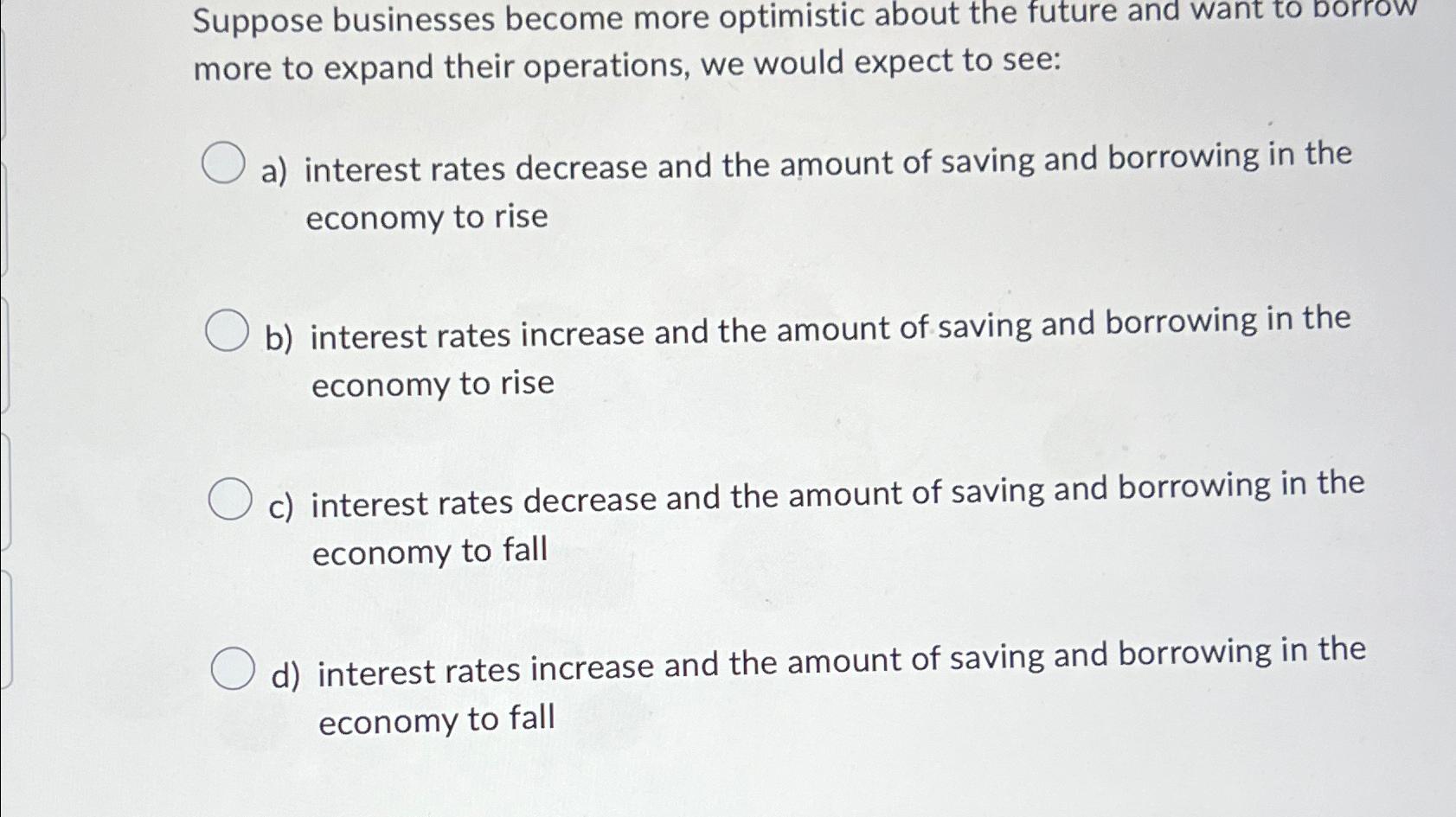 Solved Suppose businesses become more optimistic about the | Chegg.com