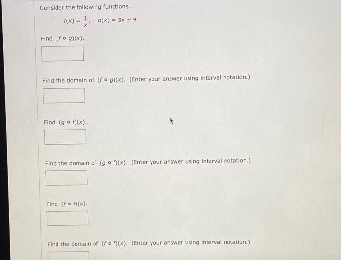 Solved Consider the following functions. f(x)=x1,g(x)=3x+9 | Chegg.com