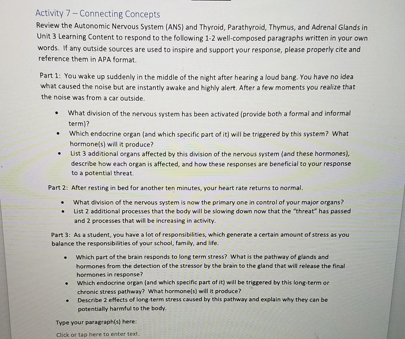 Solved Activity 7 - Connecting Concepts Review the Autonomic | Chegg.com