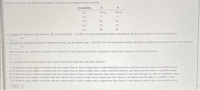 Solved Stocks A and B have the following probability | Chegg.com