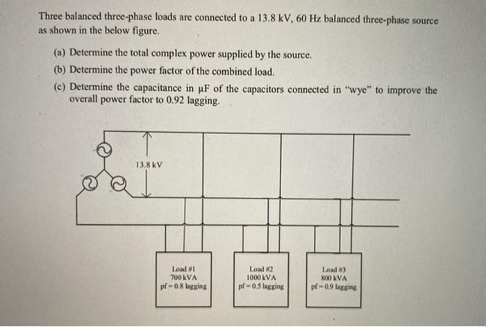 Solved Three balanced three-phase loads are connected to a | Chegg.com