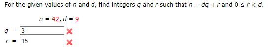 Solved For the given values of n ﻿and d, ﻿find integers q | Chegg.com