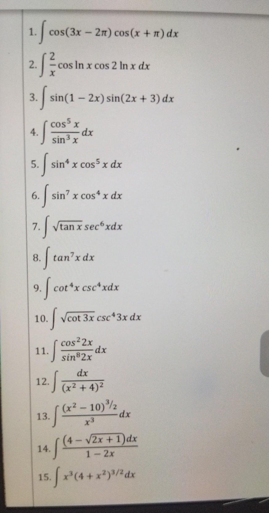Solved evaluate the integral of the following. write | Chegg.com