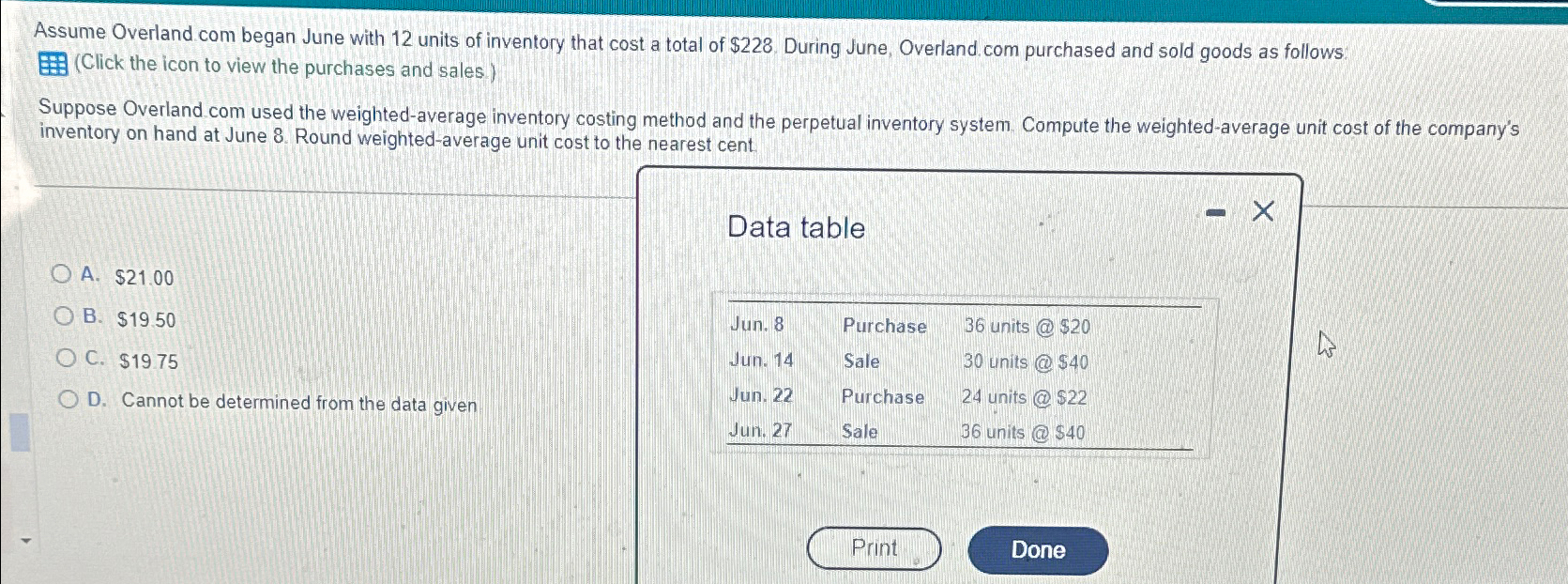 Solved Assume Overland com began June with 12 ﻿units of | Chegg.com