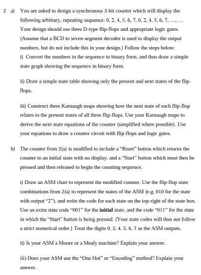Solved 2 a) You are asked to design a synchronous 3-bit | Chegg.com