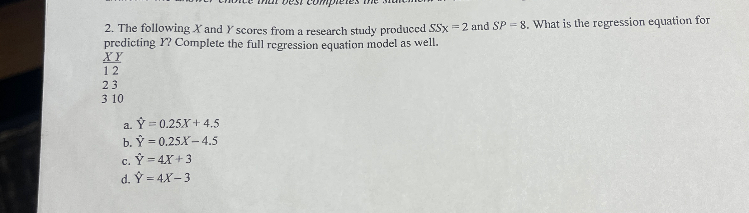 Solved The following x ﻿and Y ﻿scores from a research study | Chegg.com