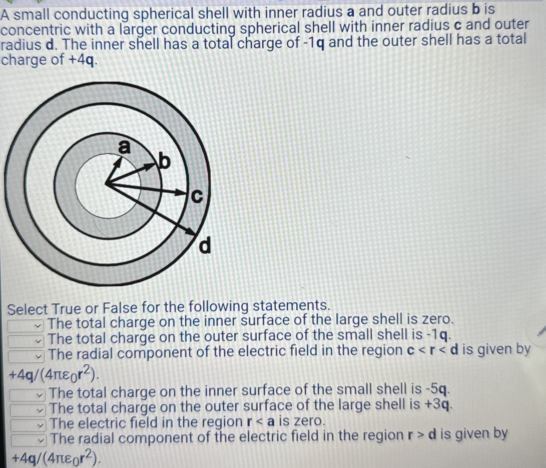 Solved A small conducting spherical shell with inner radius | Chegg.com
