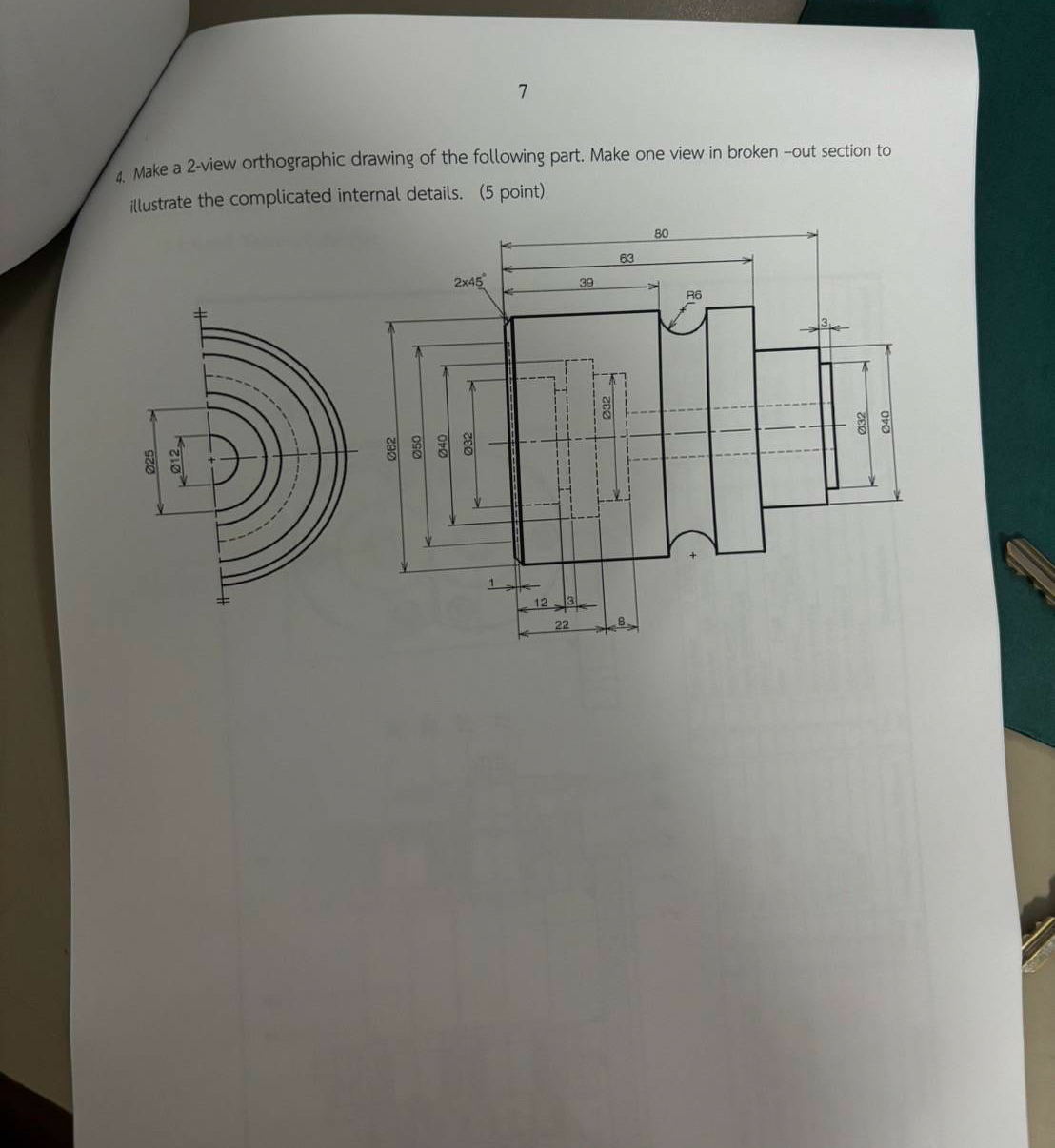 Solved 74. ﻿Make a 2-view orthographic drawing of the | Chegg.com