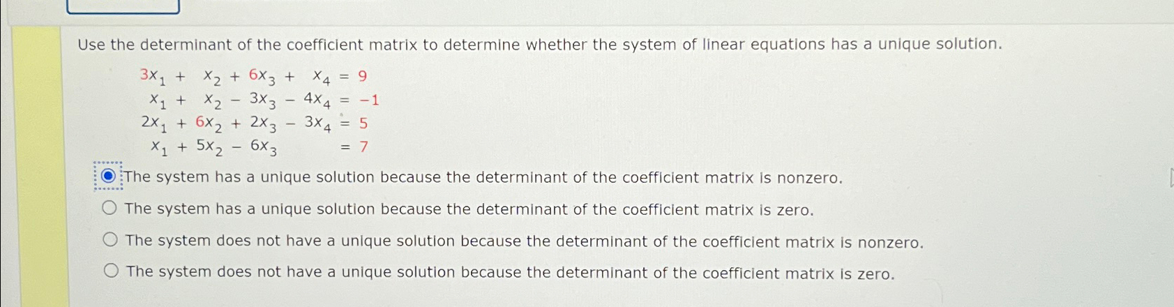 Use the determinant of the coefficient matrix to | Chegg.com