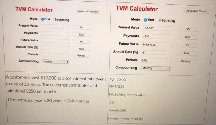 Solved TVM Calculator Advanced Version Advanced Version PV | Chegg.com