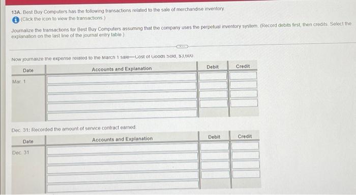 Solved 13A. Best Buy Computers has the following | Chegg.com