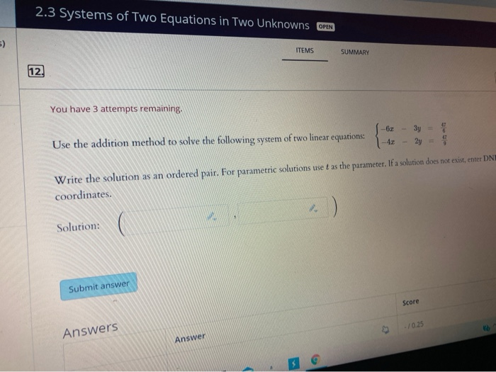 Solved 2.3 Systems of Two Equations in Two Unknowns OPEN | Chegg.com