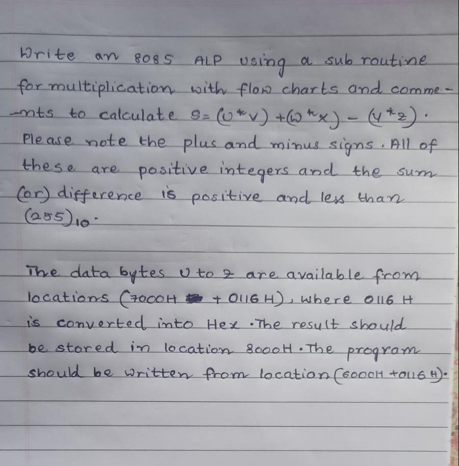 Solved Write an 8085 ALP using a sub routine. for | Chegg.com