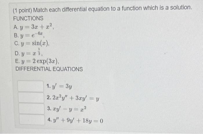 Solved (1 point) Match each differential equation to a | Chegg.com