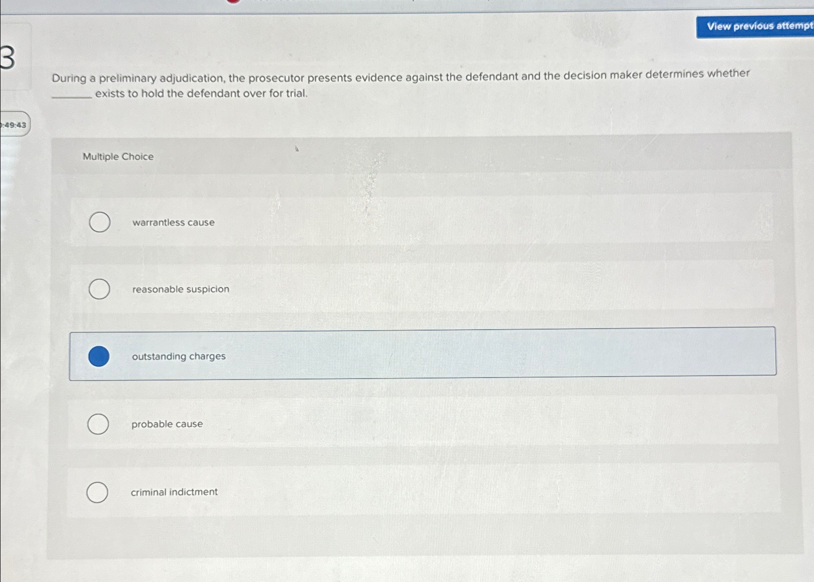 Solved View previous attemptDuring a preliminary | Chegg.com