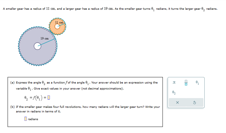 Solved A smaller gear has a radius of 11cm, ﻿and a larger | Chegg.com