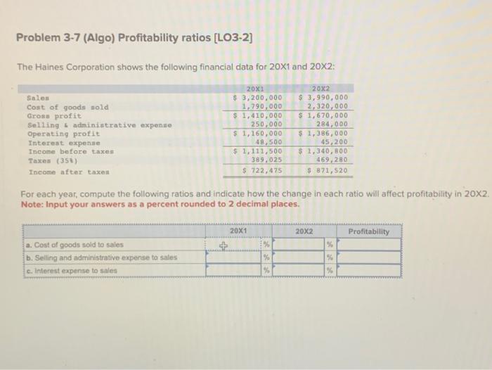 Solved Problem 3-7 (Algo) Profitability ratios [LO3-2] The | Chegg.com