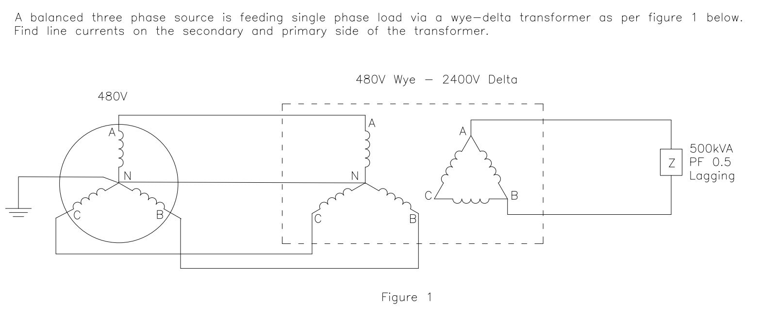 Solved A balanced three phase source is feeding single phase | Chegg.com