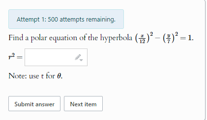 Solved Attempt 1:500 ﻿attempts remaining.Find a polar | Chegg.com