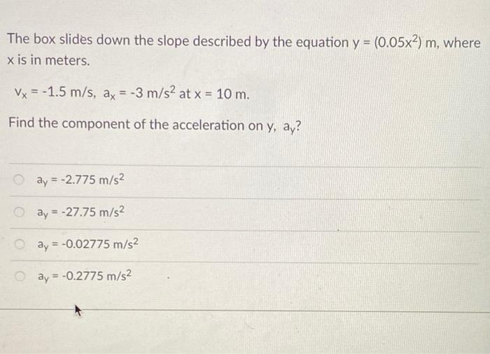 Solved The box slides down the slope described by the | Chegg.com