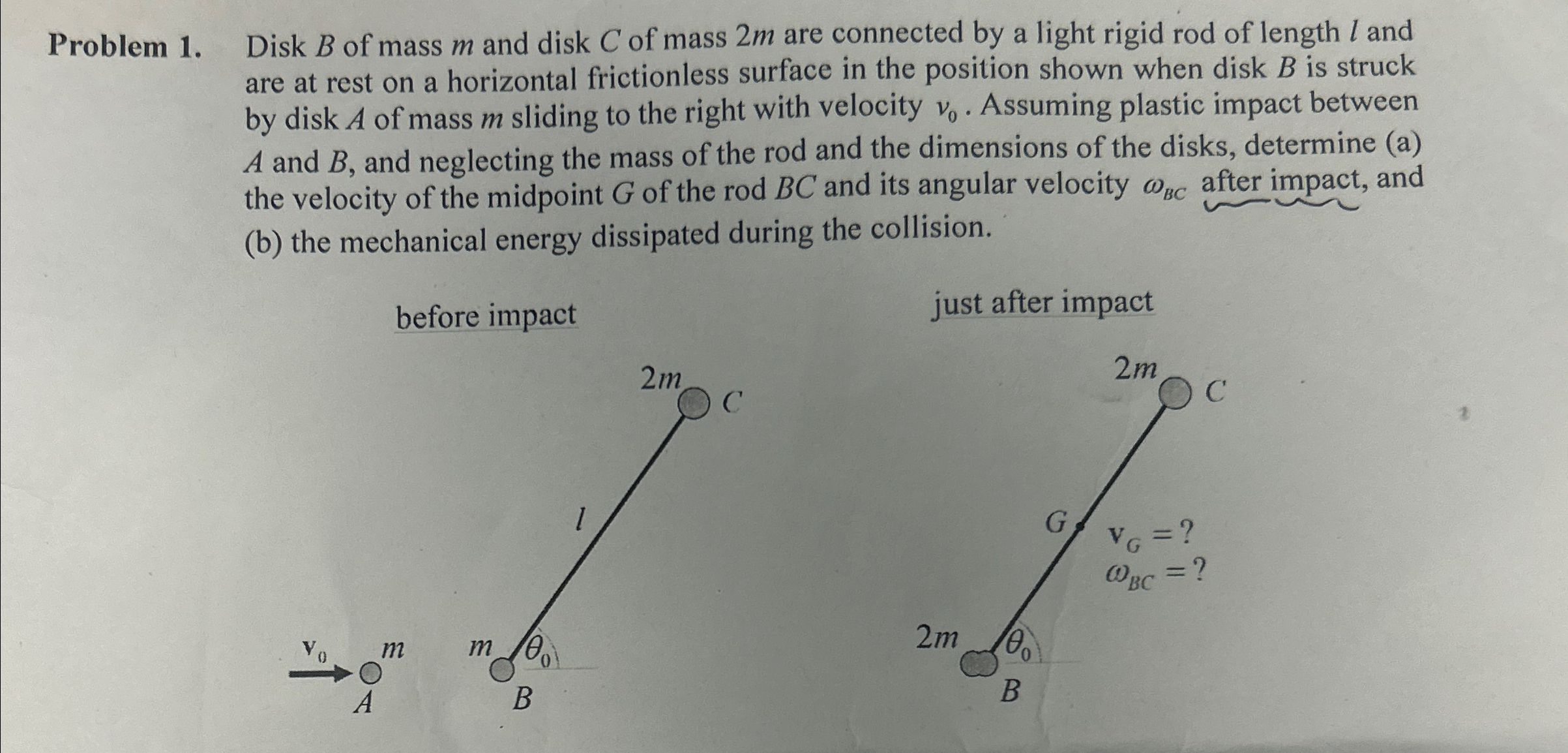Solved Problem 1. ﻿Disk B ﻿of mass m ﻿and disk C ﻿of mass 2m | Chegg.com