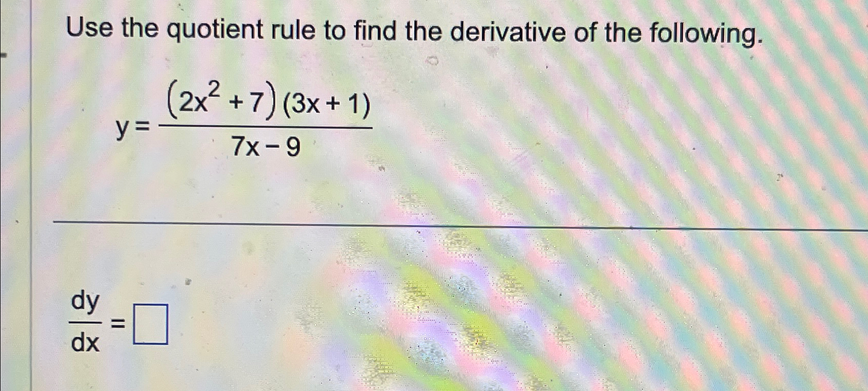 Solved Use the quotient rule to find the derivative of the | Chegg.com