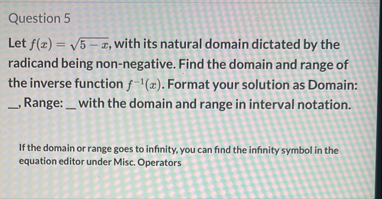 Solved Question 5Let f(x)=5-x2, ﻿with its natural domain | Chegg.com