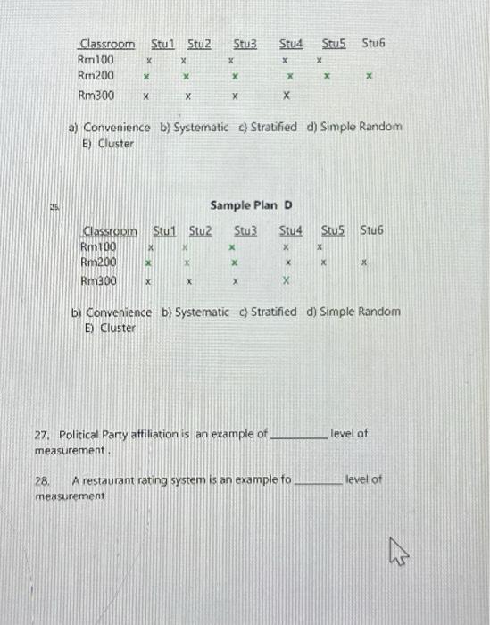 Solved a) Convenience b) Systematic c) Stratified d) Simple | Chegg.com