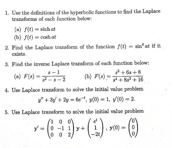 Solved 1. Use the definitions of the hyperbolic functions to | Chegg.com