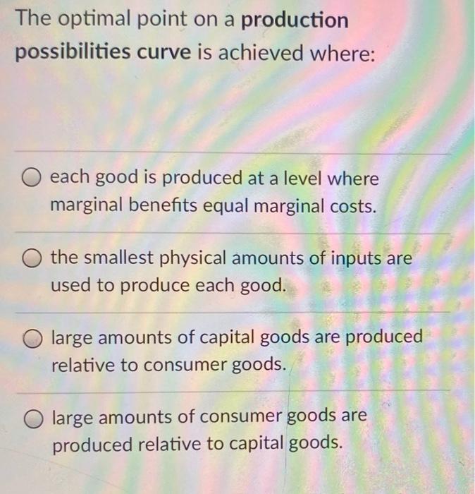Solved The optimal point on a production possibilities curve | Chegg.com