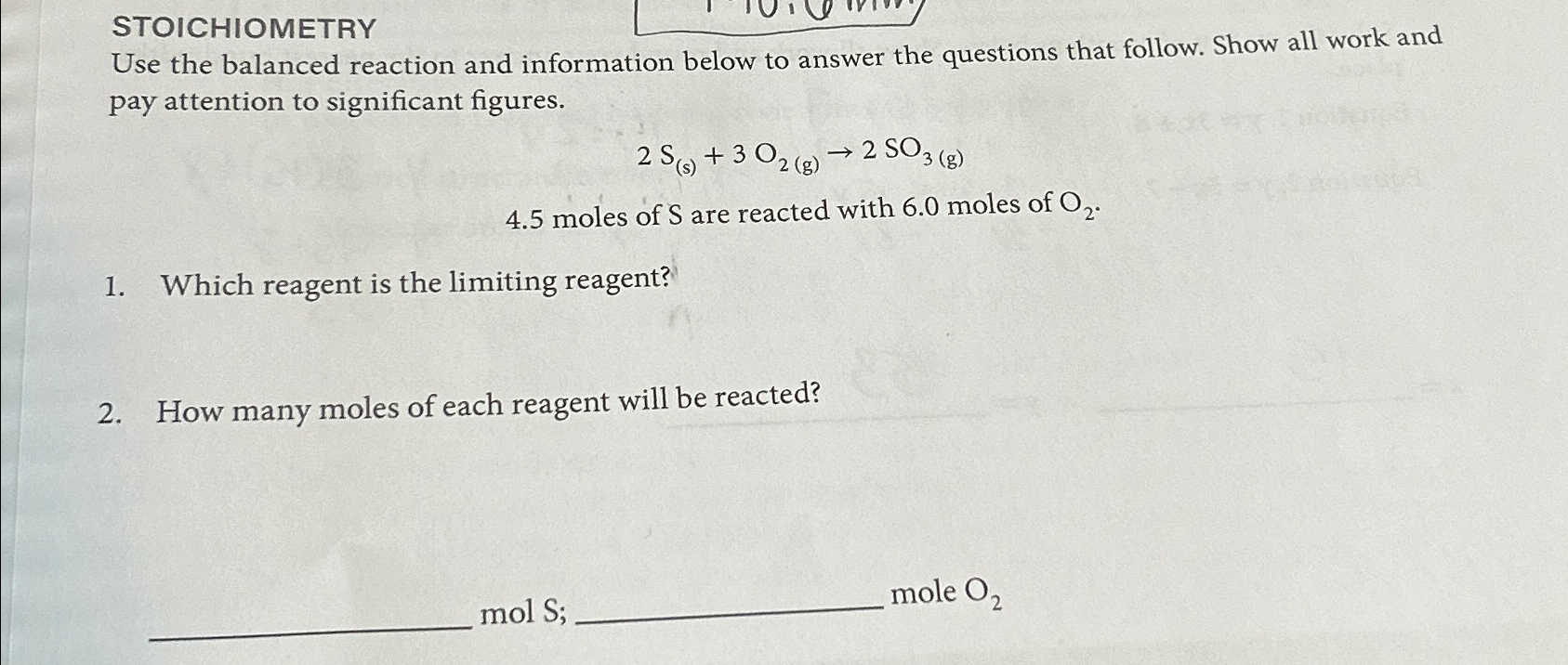 Solved STOICHIOMETRY\\nUse the balanced reaction and | Chegg.com