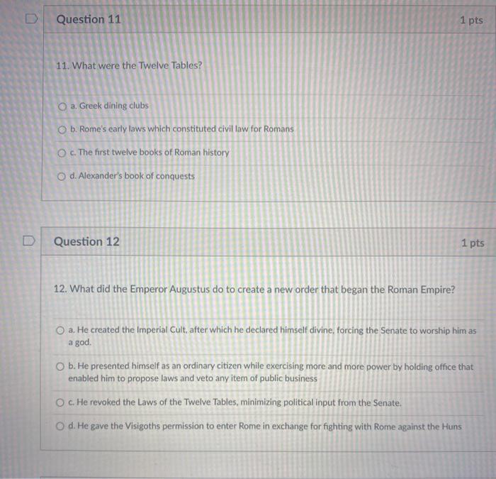 Solved U Question 11 1 pts 11. What were the Twelve Tables? | Chegg.com