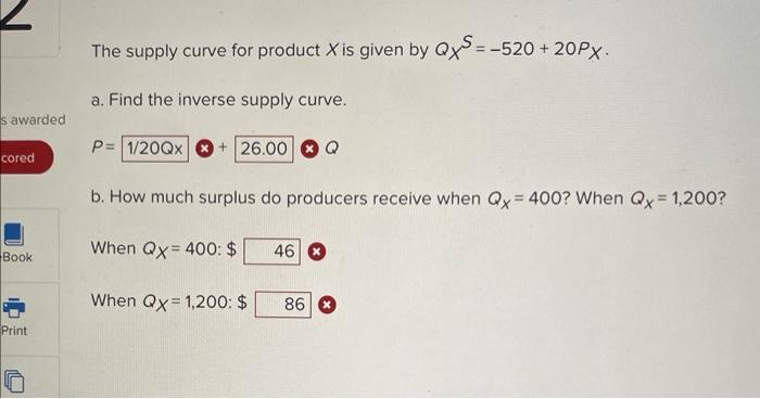 Solved The supply curve for product X is given by | Chegg.com