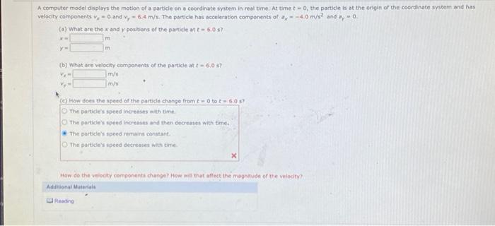 Solved A computer model displays the motbo of a particle on | Chegg.com