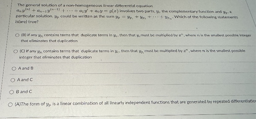 Solved The general solution of a non-homogeneous linear | Chegg.com