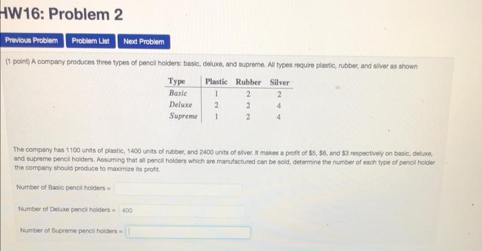Solved HW16: Problem 2 Previous Problem Problern List Next | Chegg.com Solved HW16: Problem 2 Previous Problem Problern List Next | Chegg.com