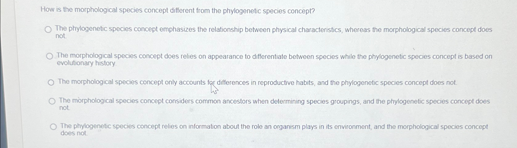 Solved How is the morphological species concept different | Chegg.com