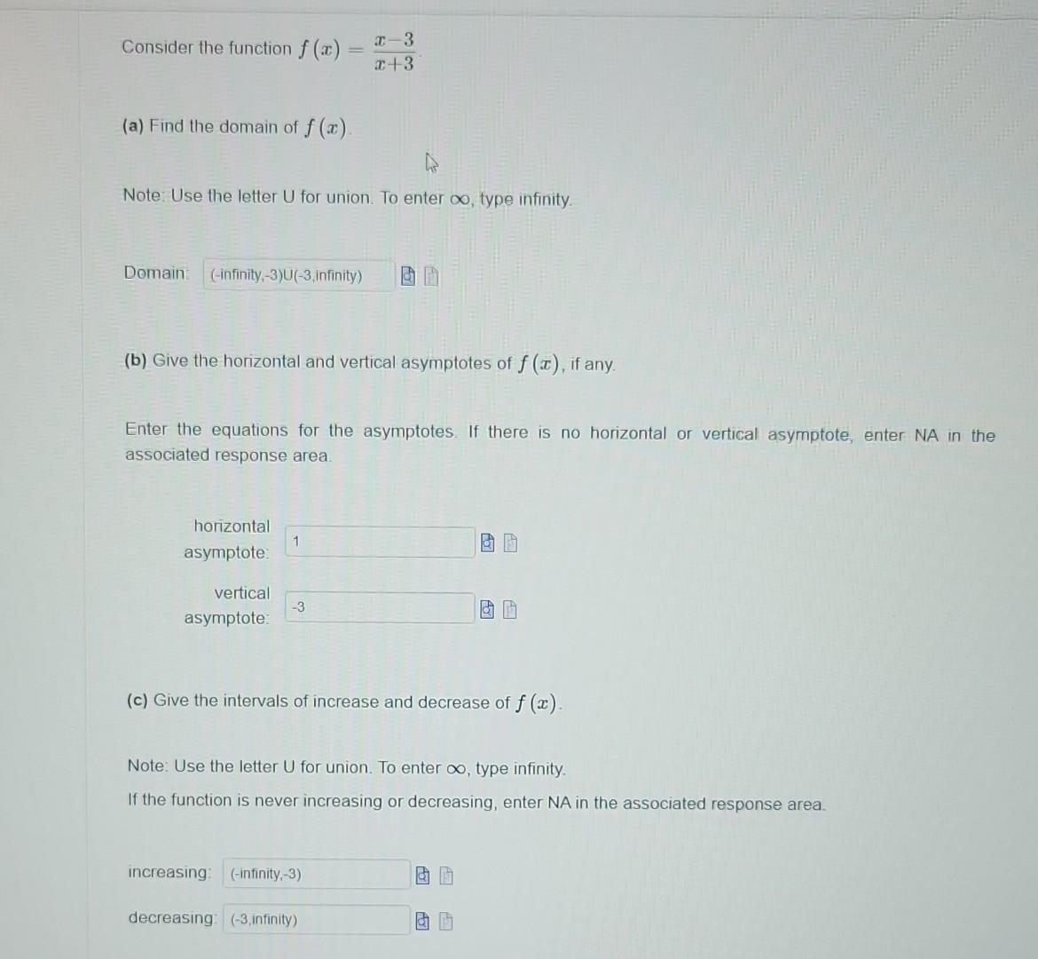 Solved Consider the function f(x)=x+3x−3 (a) Find the domain | Chegg.com