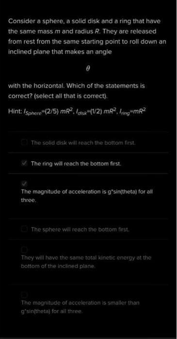 Solved Consider a sphere, a solid disk and a ring that have | Chegg.com