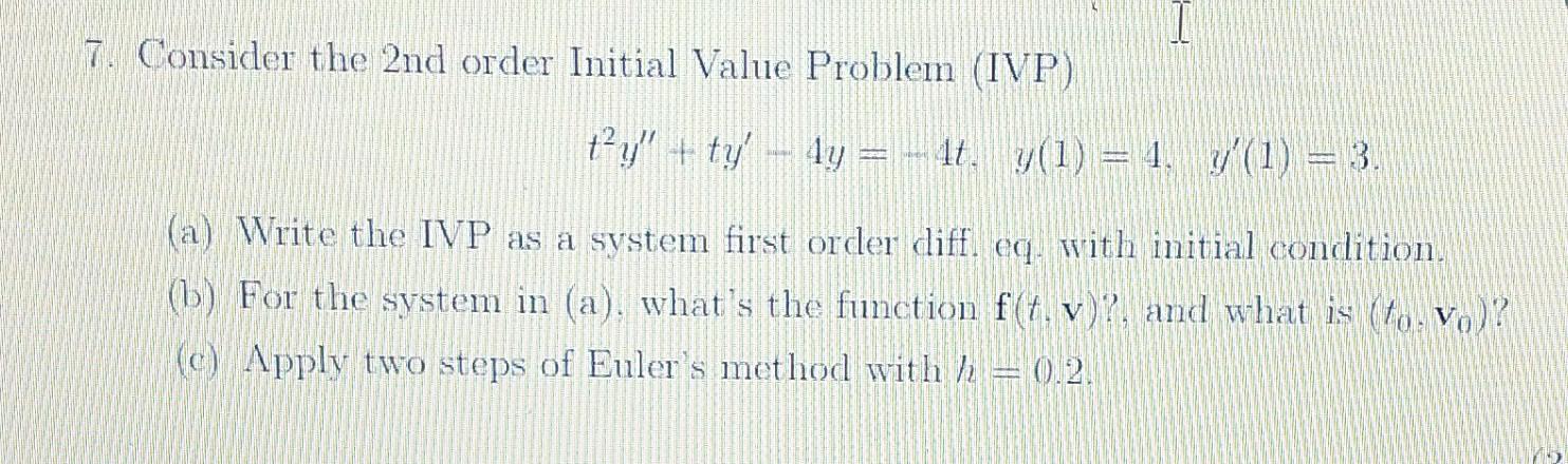 Solved Consider the 2nd order Initial Value Problem (IVP) | Chegg.com