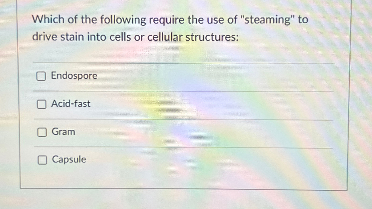 Solved Which of the following require the use of "steaming" | Chegg.com