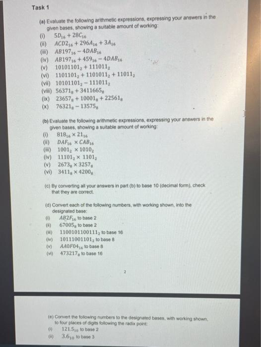 Solved Task 1 (a) Evaluate the following arithmetic | Chegg.com