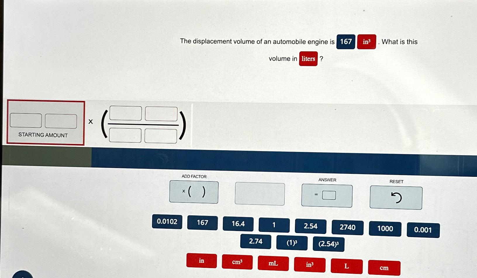Solved The displacement volume of an automobile engine is | Chegg.com