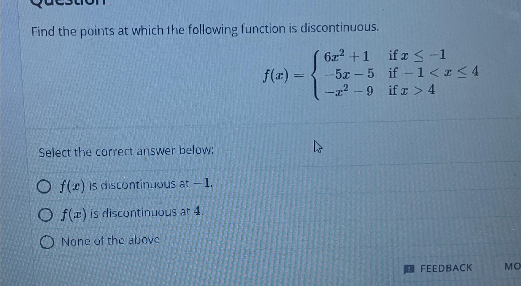 Solved Find the points at which the following function is | Chegg.com