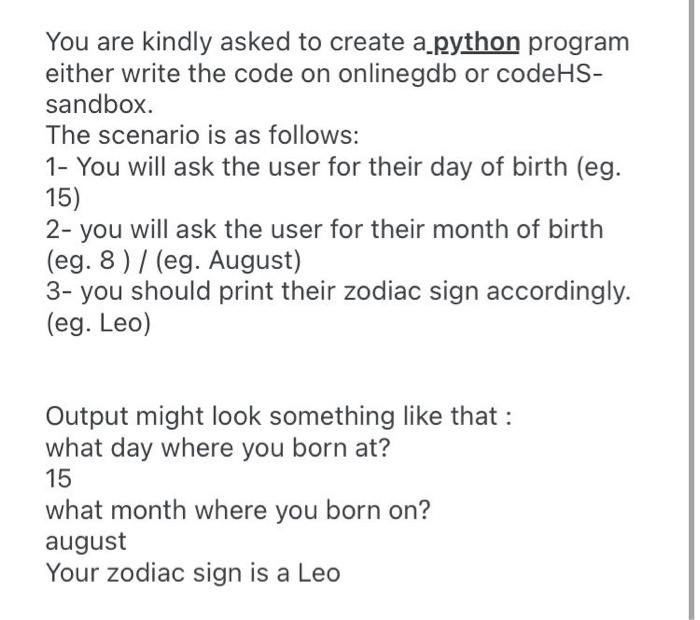 Solved You are kindly asked to create a-python program | Chegg.com